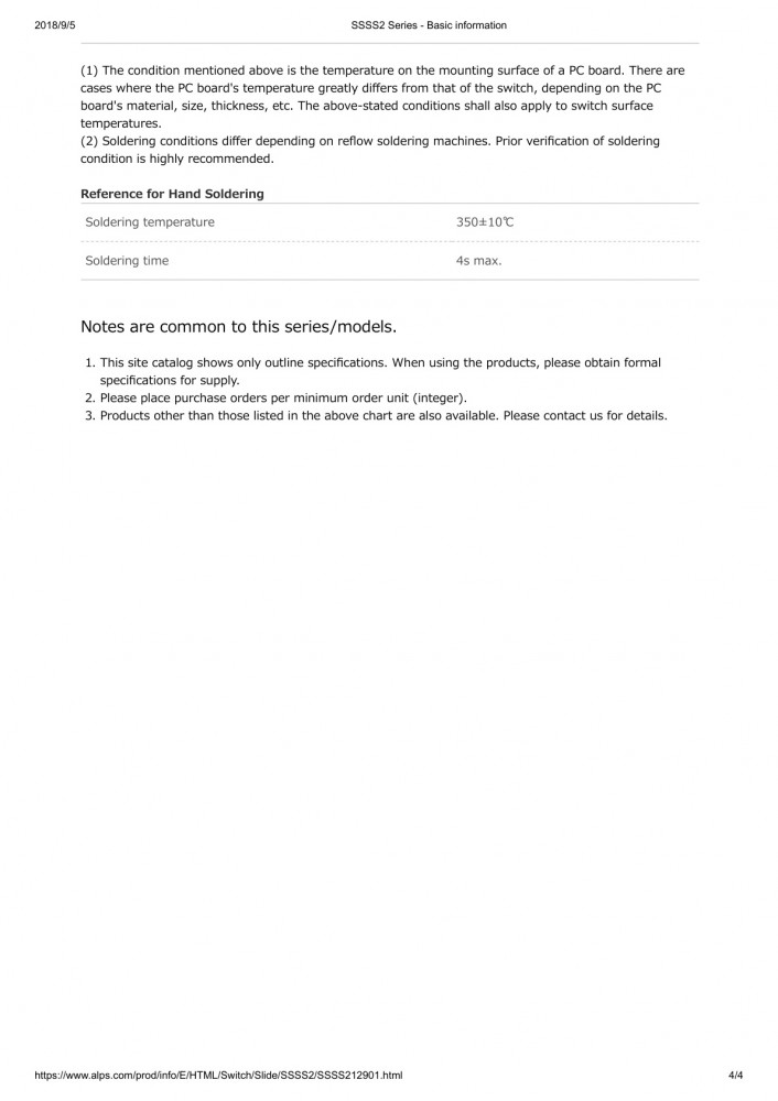 SSSS212901 packing specifications and soldering reference
