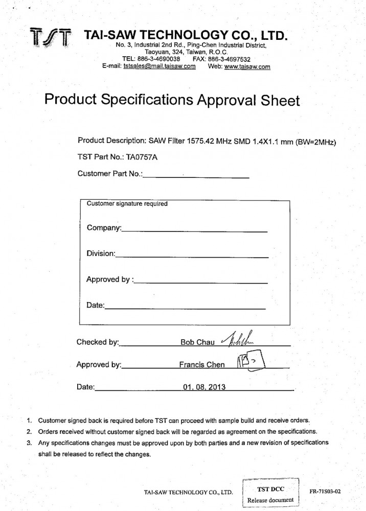 TA0757A datasheet page 1