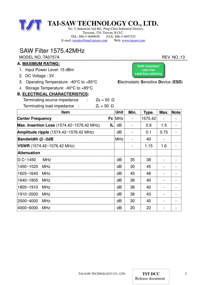 TA0757A datasheet page 2