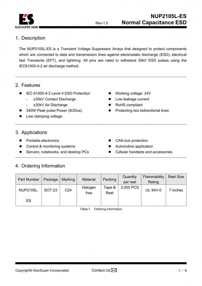 NUP2105L-ES datasheet page 1