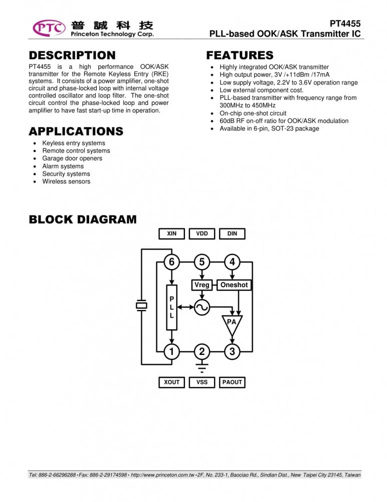 PT4455 datasheet page 1