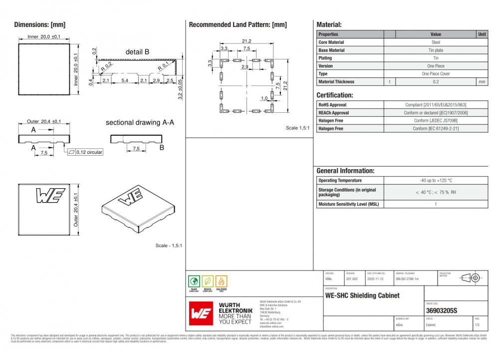 36903205S product drawing, page 1
