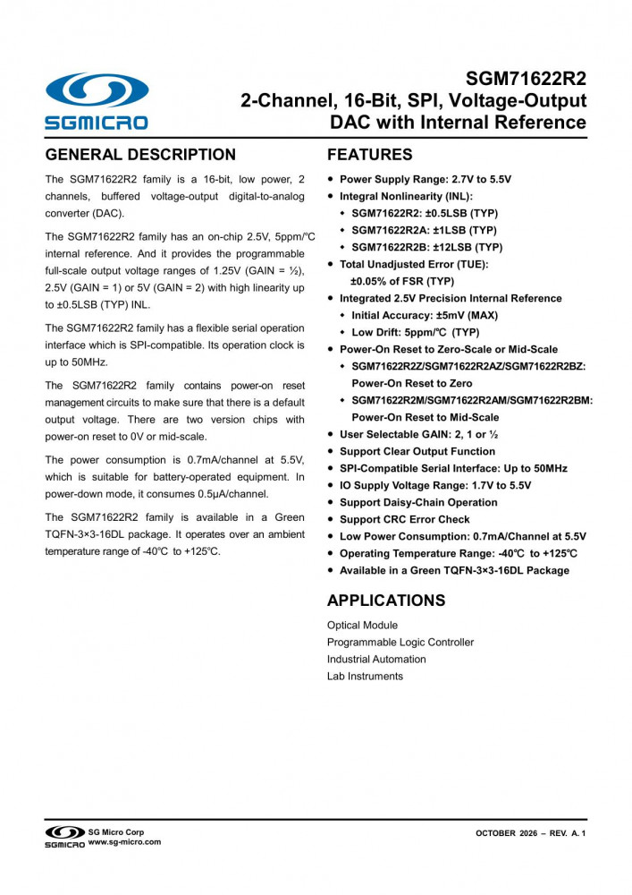 SGM71622R2 datasheet preview, page 1