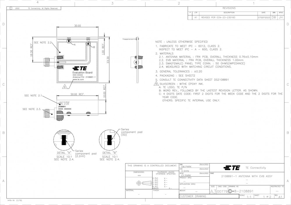 TE Connectivity 8-2108891-1 controlled drawing page 1