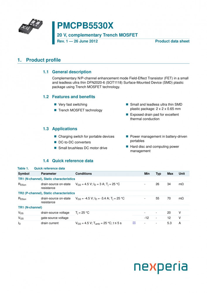 PMCPB5530X datasheet page 1