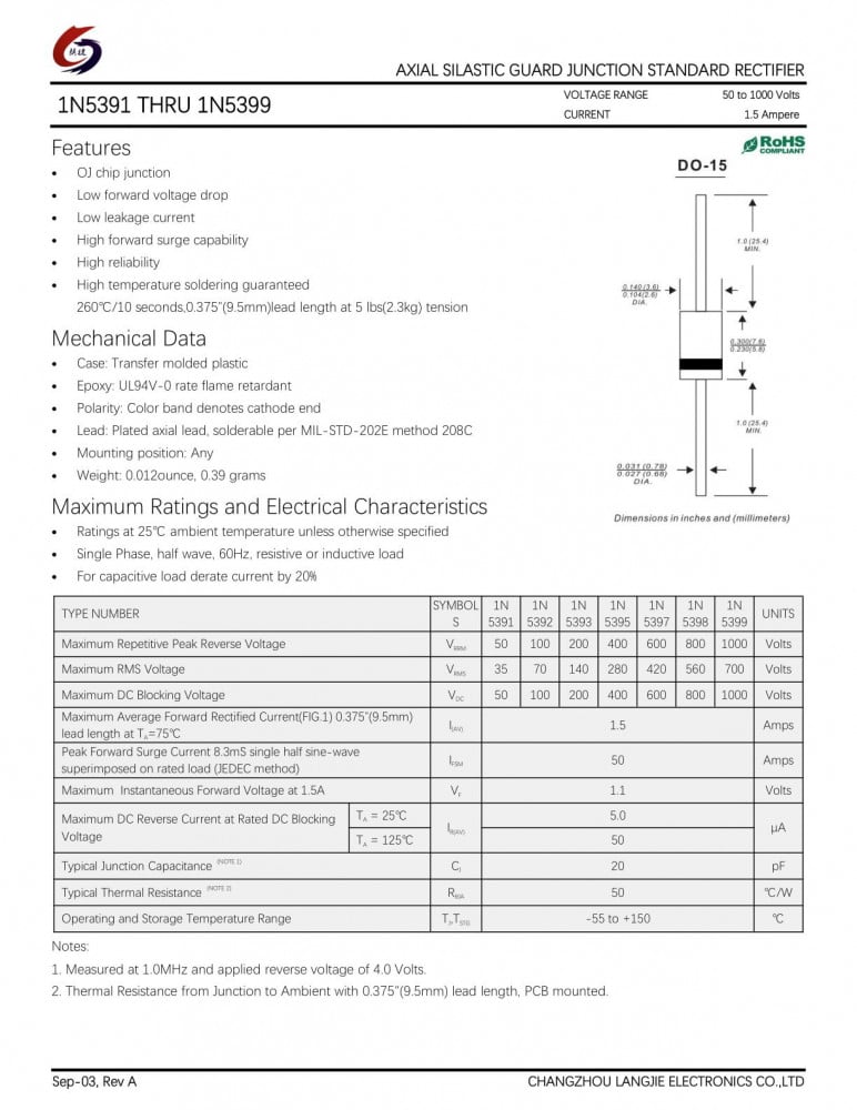 LangJie 1N5399 datasheet page 1