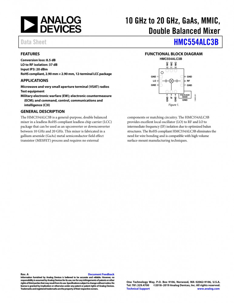 HMC554ALC3B datasheet page 1