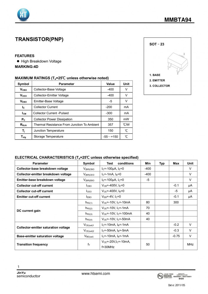 MMBTA94 datasheet page 1