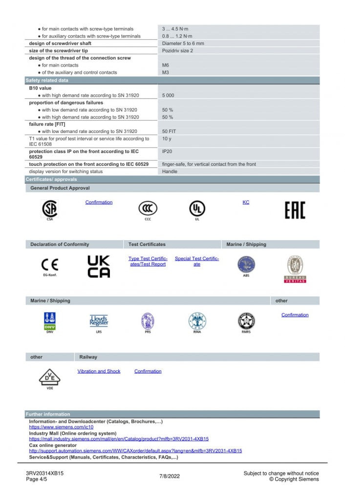 3RV20314XB15 datasheet page 4