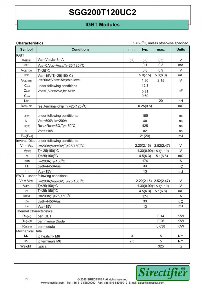 SGG200T120UC2 datasheet page image 2