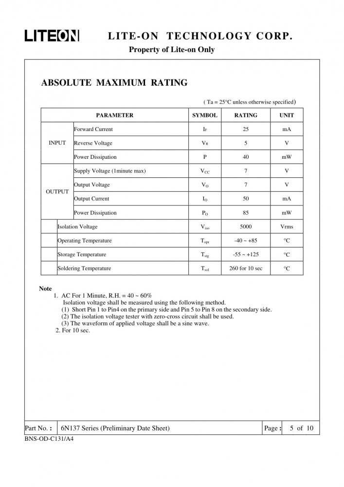 6N137 series datasheet page 5