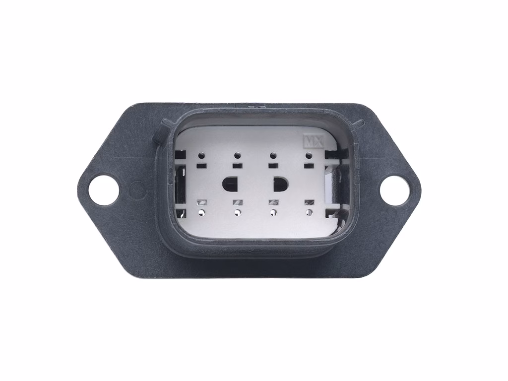 MX150L 10 Circuit Panel Mount Plug for 22-14 AWG Wire, Rear Mount Flange Assembly, with Gasket, Black