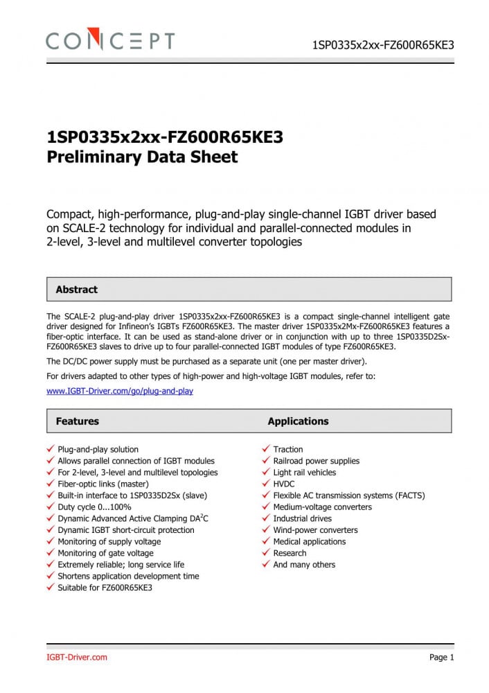 1SP0335V2M1-FZ600R65KE3 datasheet page 1
