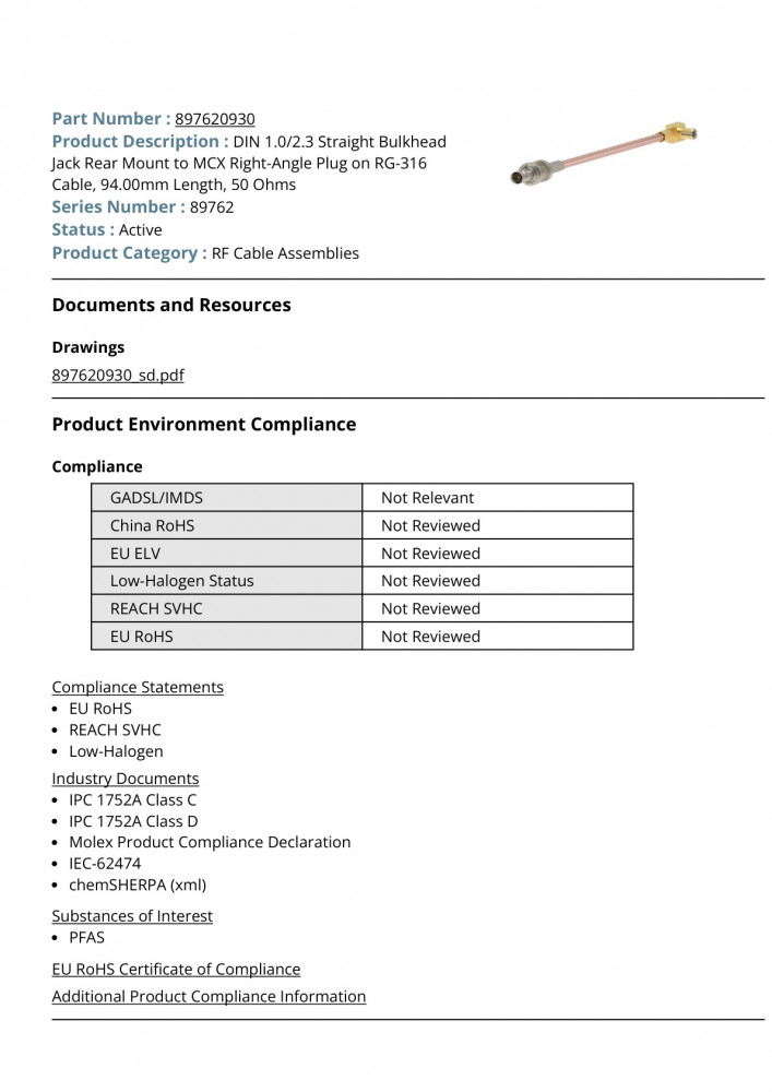 Molex 897620930 product drawing page 1