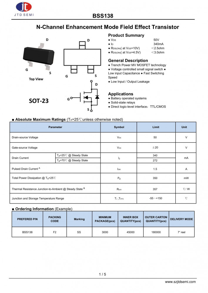 JTDBSS138 datasheet page 1
