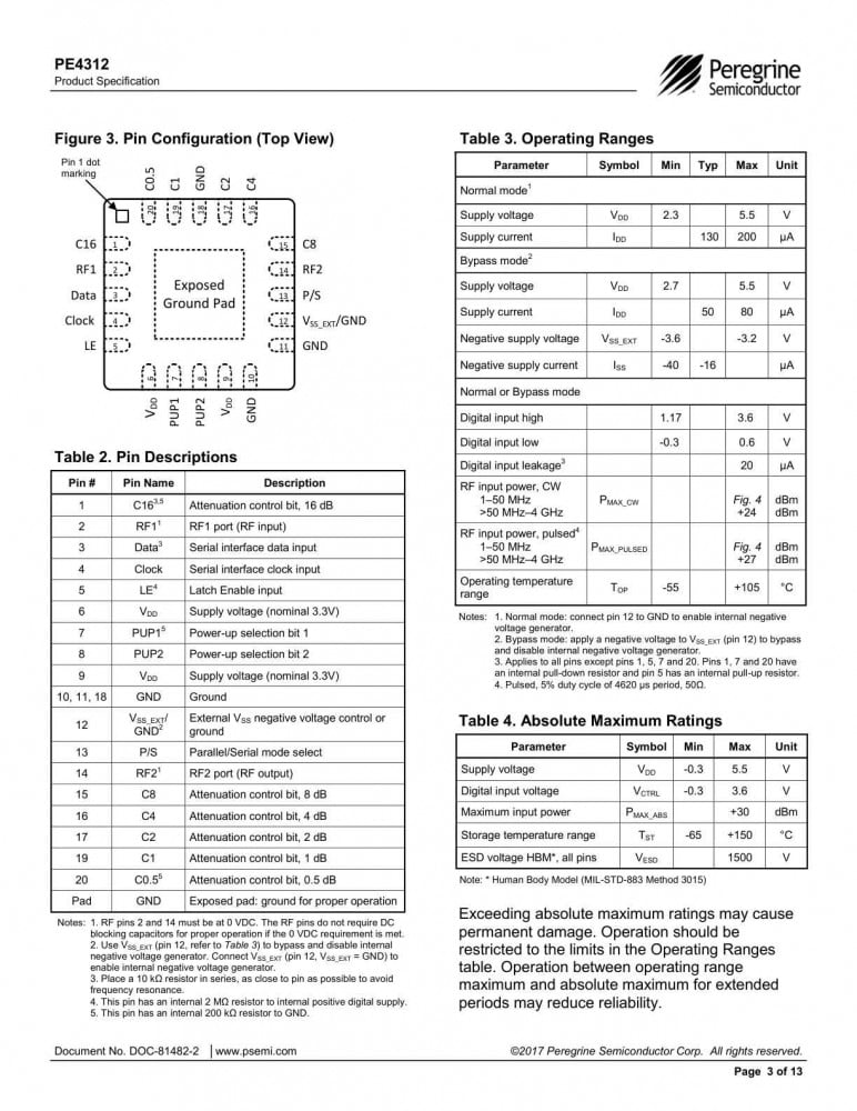 PE4312C-Z technical document page 3