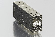 Small Form-factor Pluggable (SFP) Stacked 2-by-1 Multi-Port Connector with 2 Inner Lightpipes, with Press-fit PC Tails, 40 Circuits, Lead-Free for sale