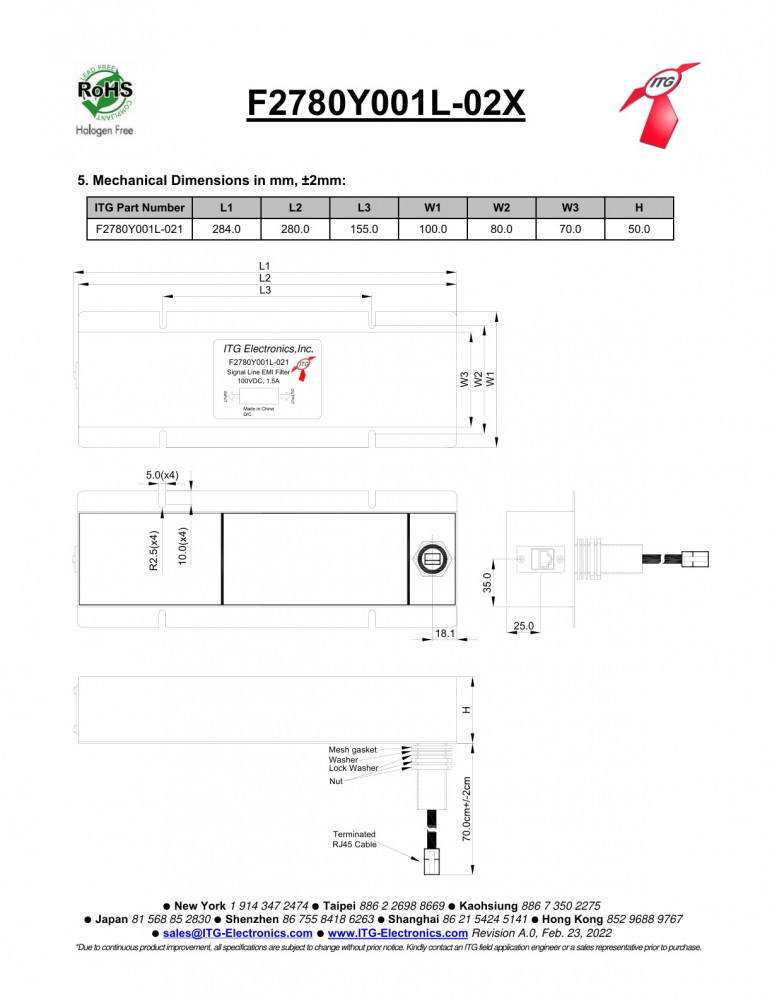 ITG Electronics F2780Y001L CAT6a filter technical document page 2