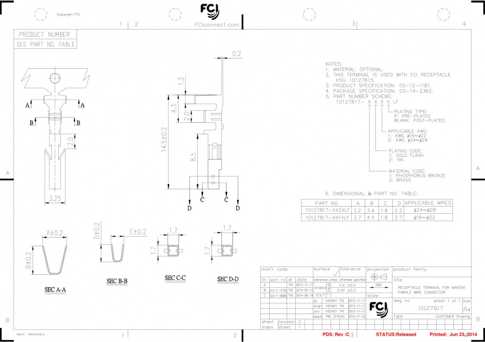Amphenol 10127817-212PLF product drawing