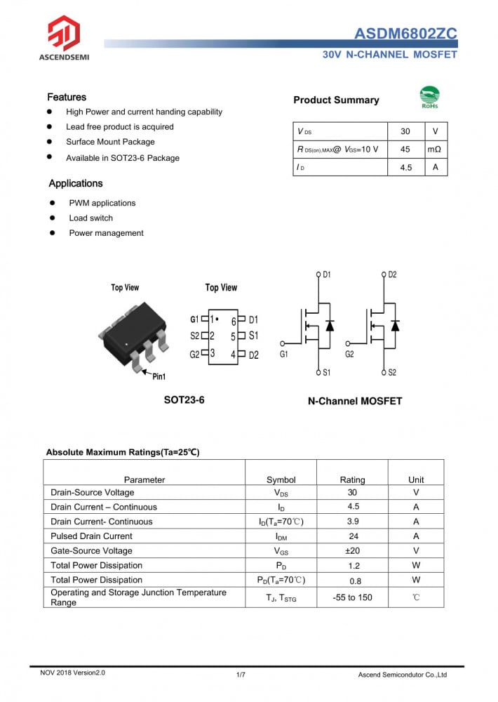 ASDM6802ZC-R datasheet page 1