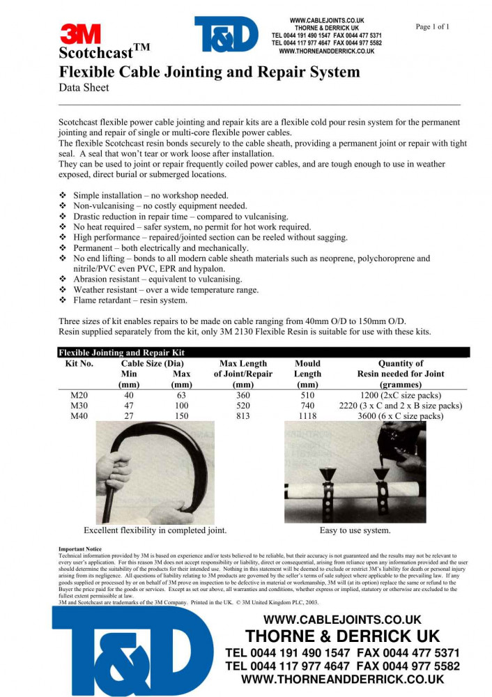 3M M-40 flexible cable repair system datasheet preview