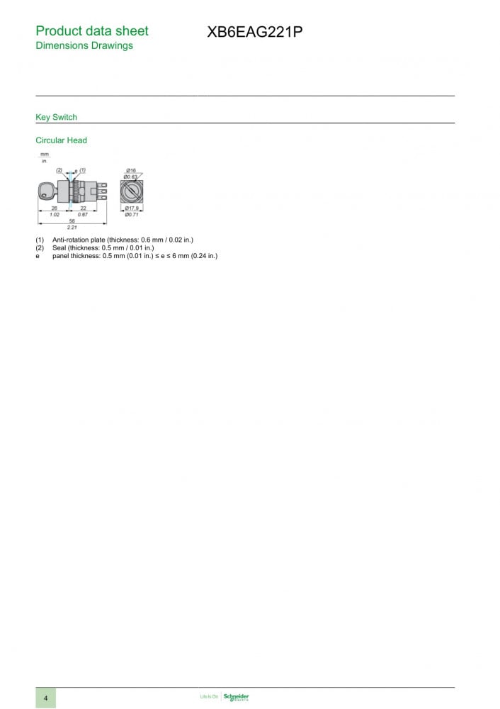 XB6EAG221P technical document page 4