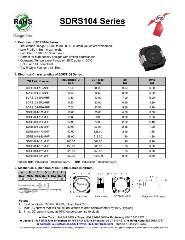 ITG Electronics SDRS104 technical datasheet page
