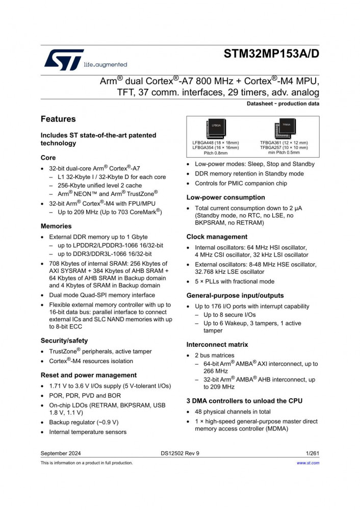 STM32MP153A document preview, page 1
