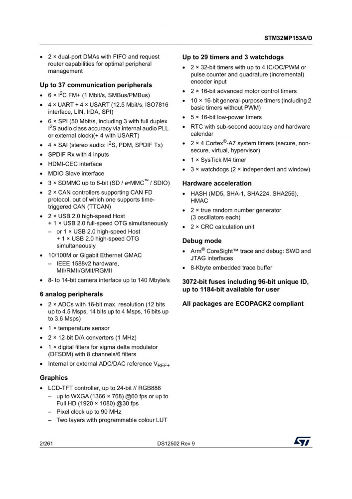 STM32MP153A document preview, page 2