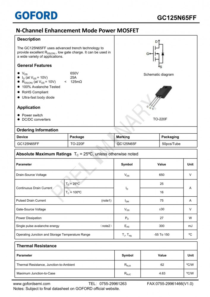 GC125N65FF datasheet page 1