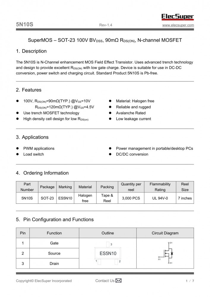 5N10S datasheet page 1