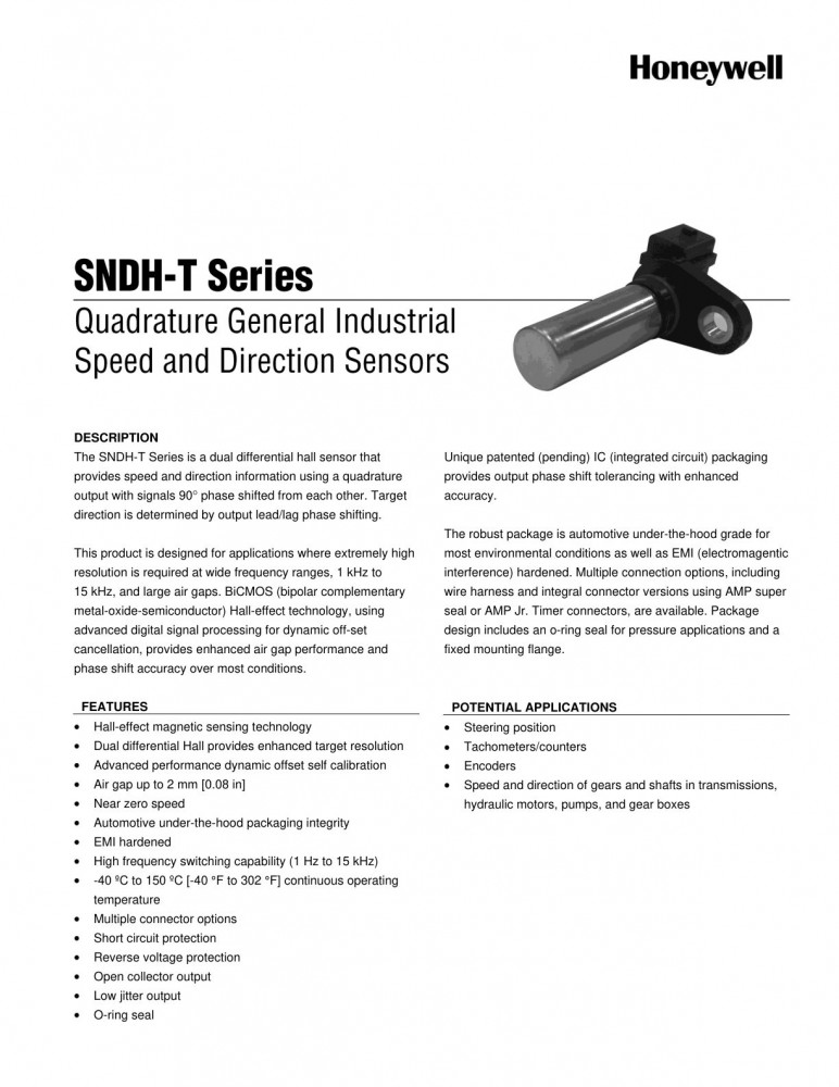 Honeywell SNDH-T4C-G01 product documentation page 1