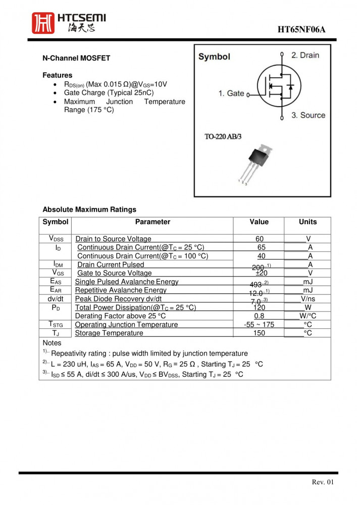 HT65NF06ATZ datasheet page 1