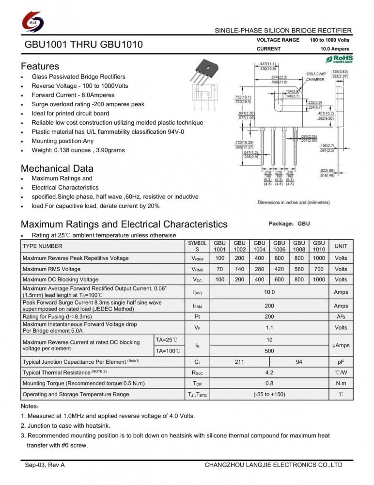 GBU1010 datasheet page 1