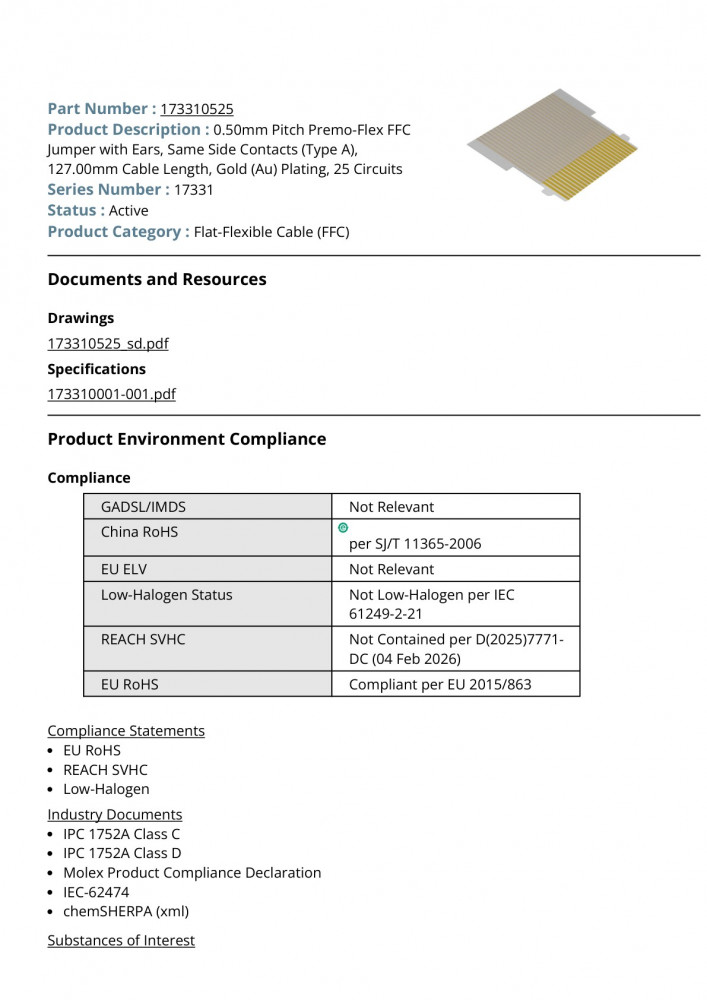 MOLEX 173310525 technical document image 1