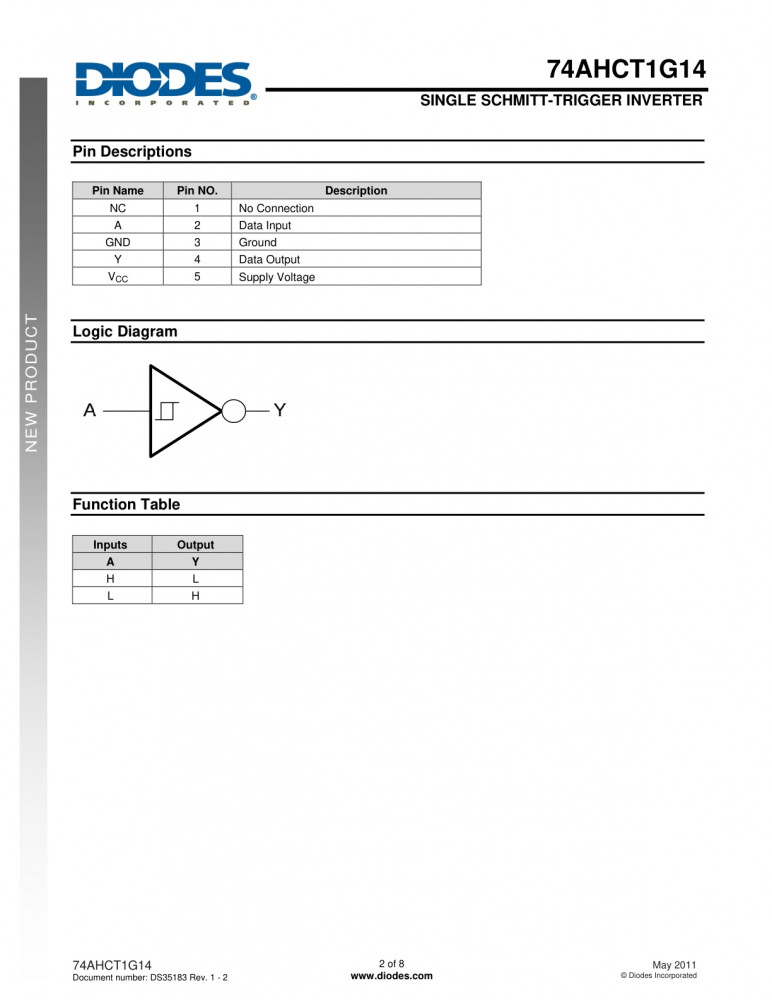 74AHCT1G14W5-7 datasheet page 2