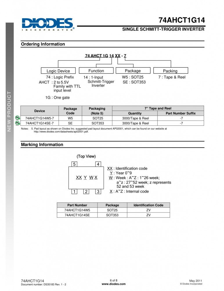 74AHCT1G14W5-7 datasheet page 6