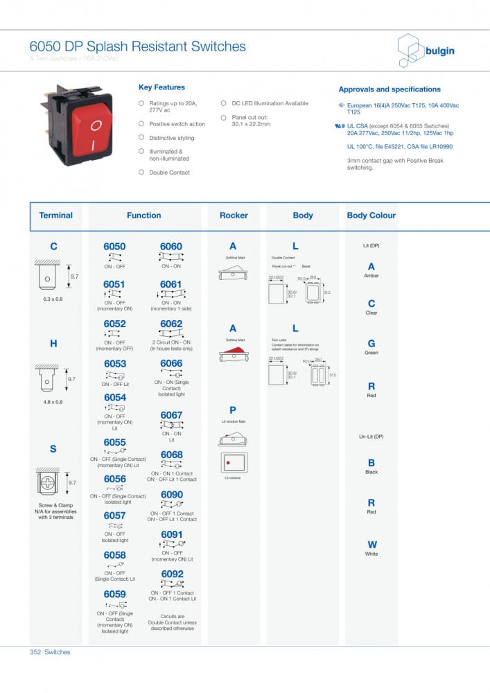 Bulgin 6050-series switch technical document page 1