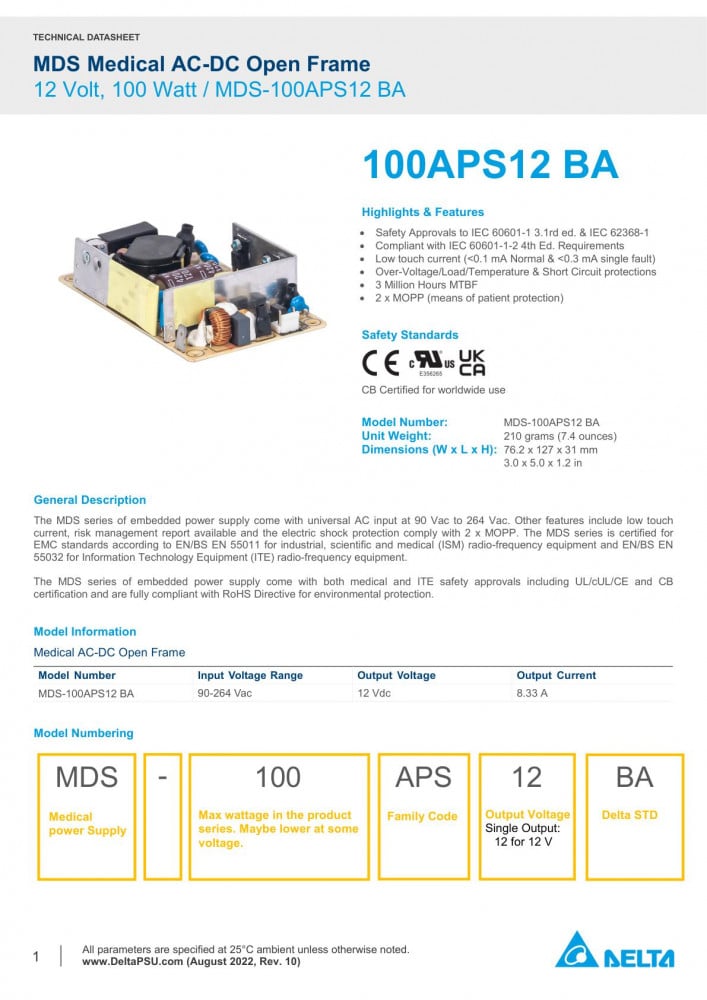 MDS-100APS12 BA datasheet page 1