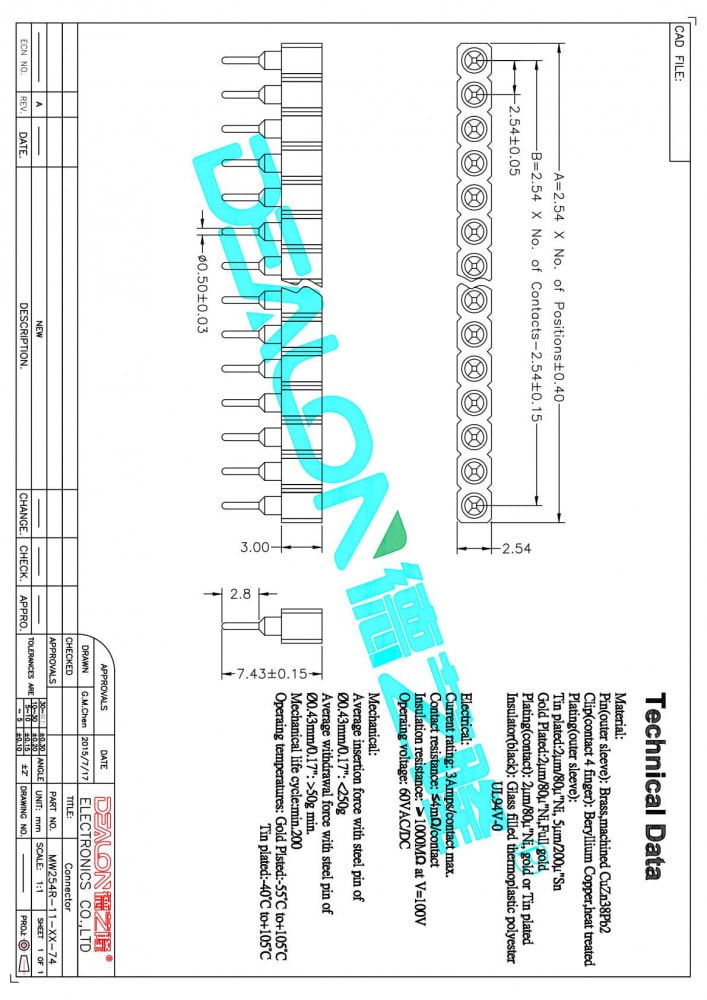 DEALON MW254R-11-06-74 technical drawing
