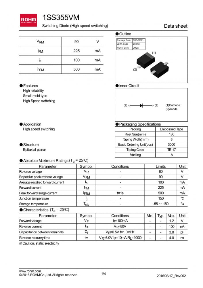 1SS355VMTE-17 datasheet page 1