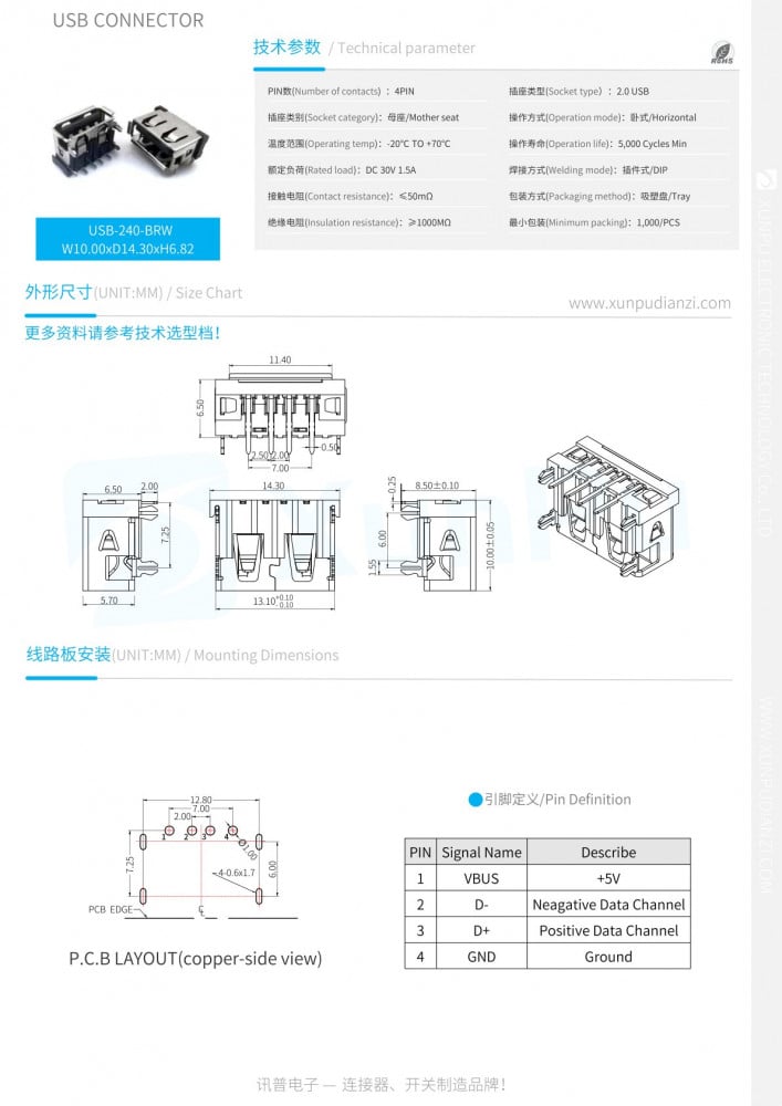 USB-240-BRW technical drawing page 1