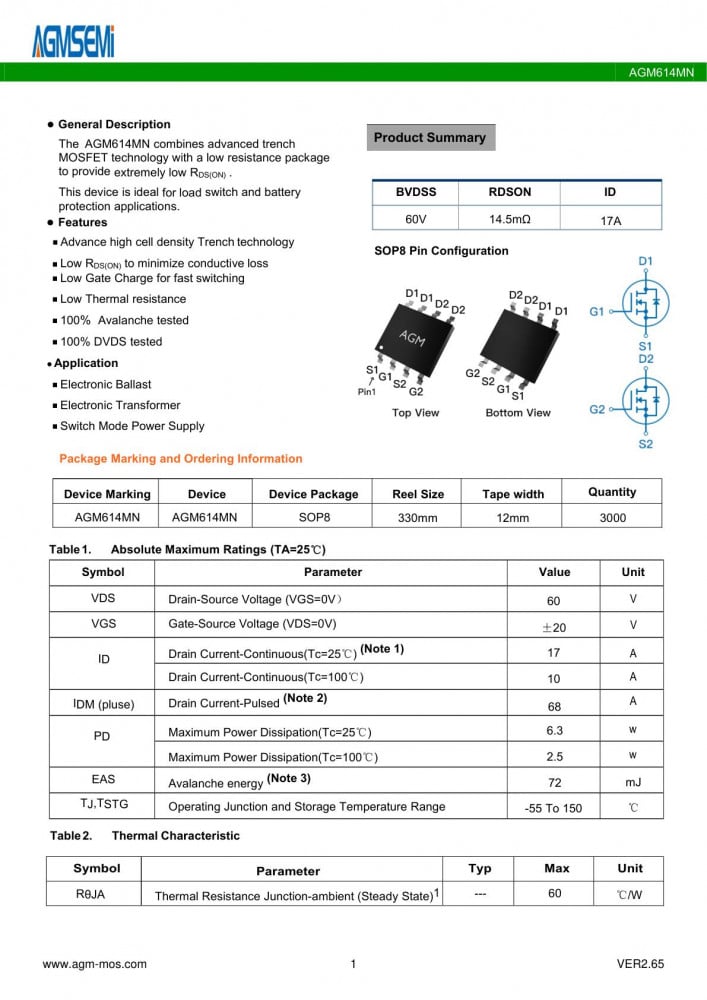 AGM614MN datasheet page 1
