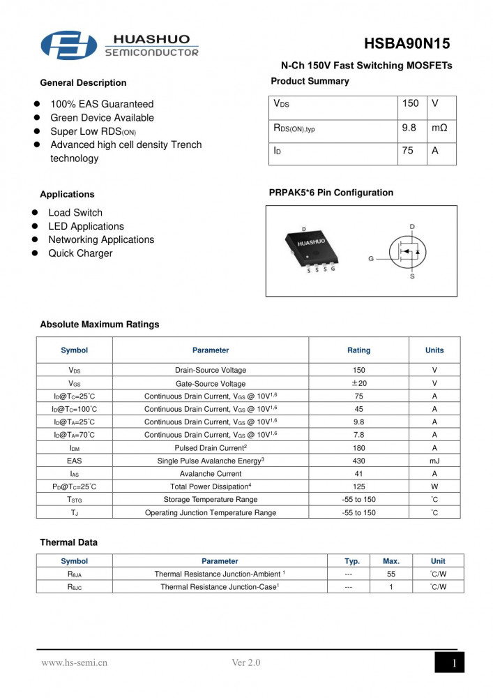 HSBA90N15 datasheet page 1