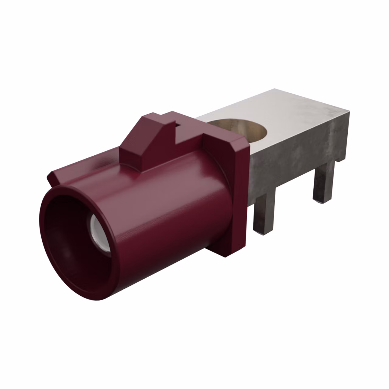 FAKRA Jack, Right-Angle, PCB Receptacle, Through Hole, Die Cast Body, Tin (Sn) Plated, Pin in Paste, Tape and Reel, Keying Code D, Bordeaux Violet, 50 Ohms for sale