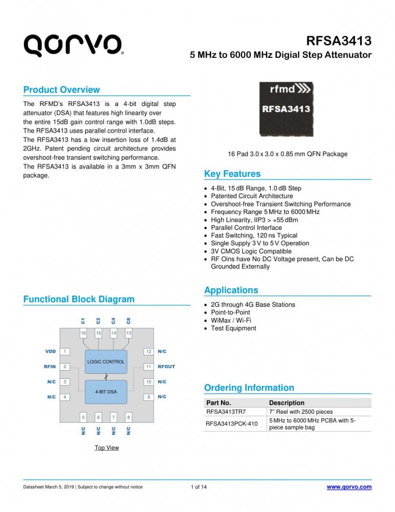 RFSA3413TR7 datasheet page 1