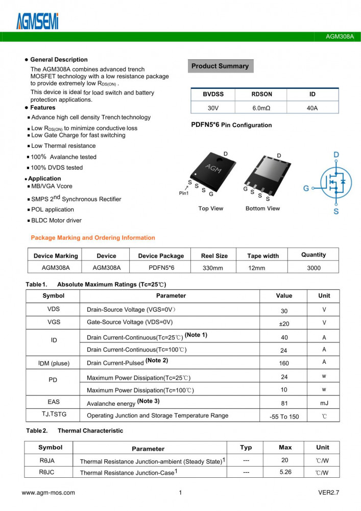 AGM308A datasheet page 1