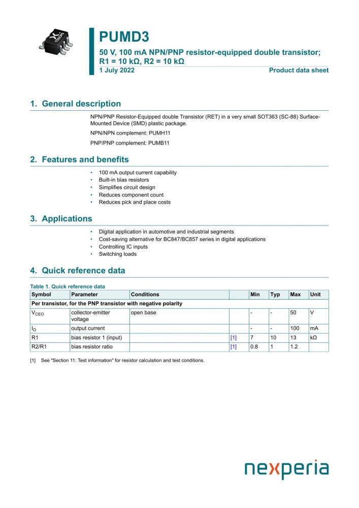 PUMD3 datasheet page 1