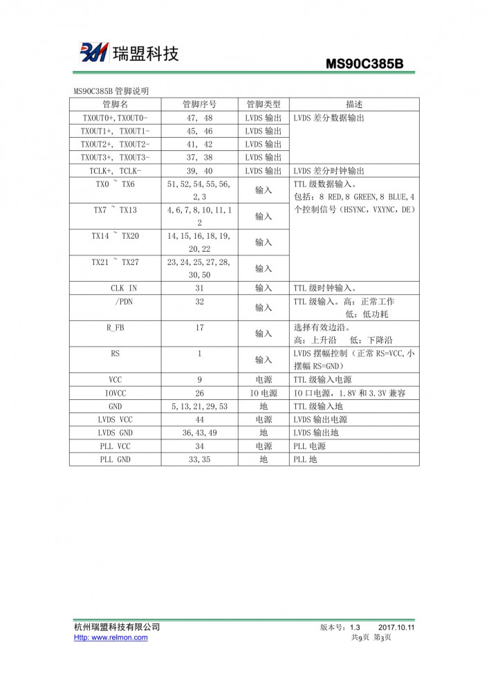 MS90C385B datasheet page 3