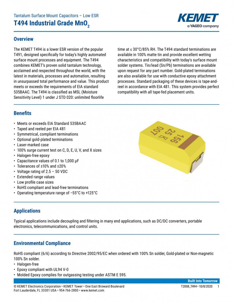 KEMET T494 datasheet page 1